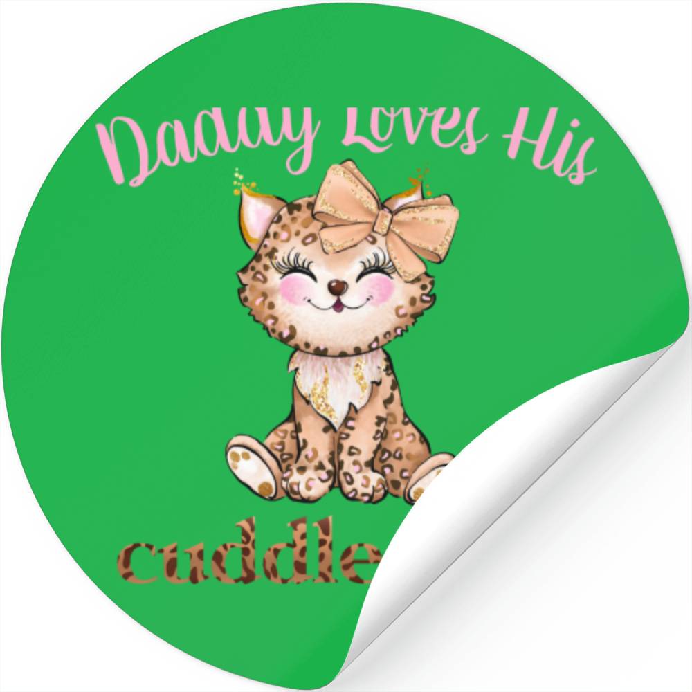 Cute Daddy Love His Leopard Cuddle Cub Girls Stickers