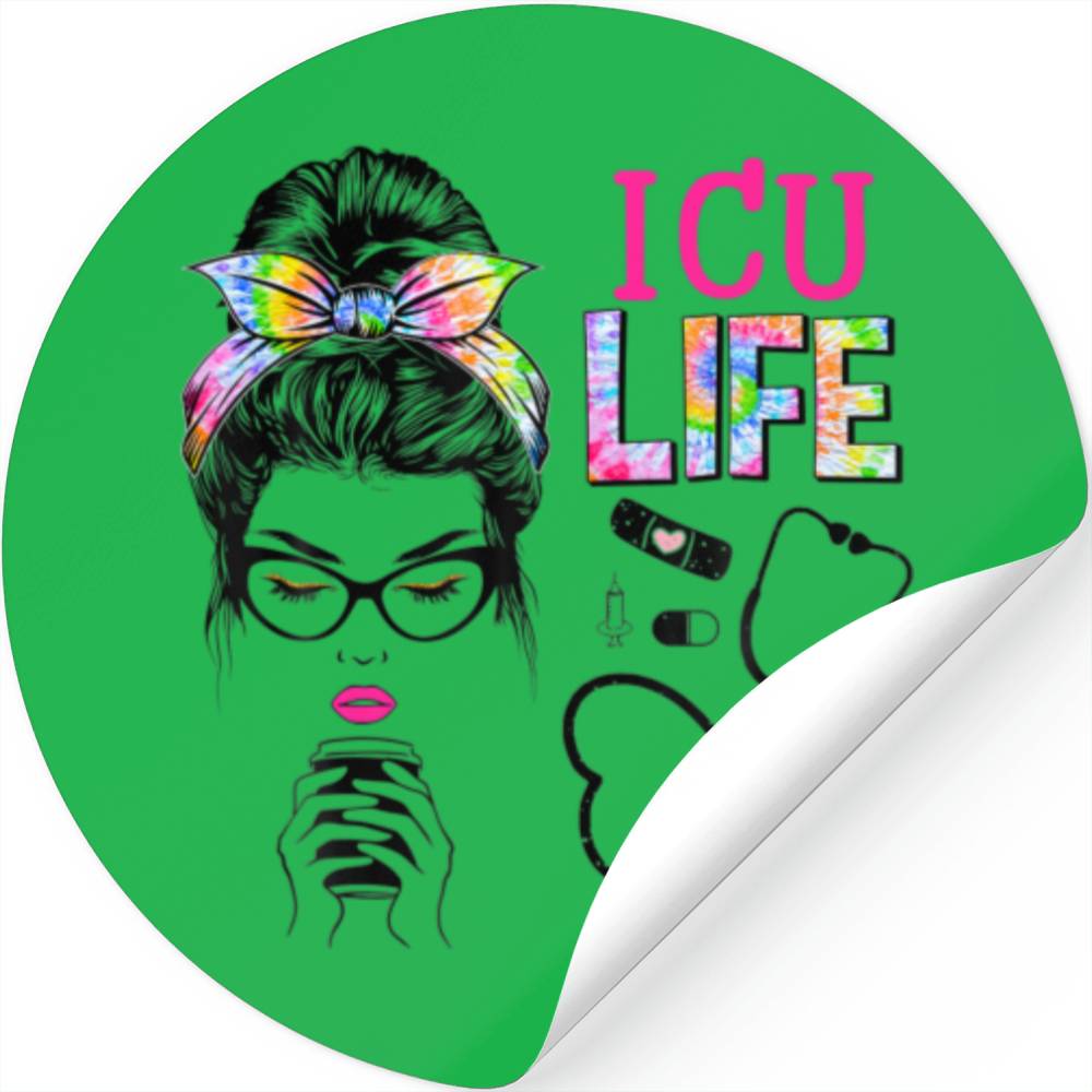 ICU Nurse Stethoscope Tie Dye Messy Bun Nurses Wee Stickers
