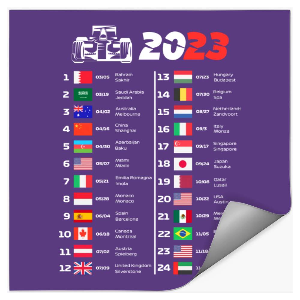 F1 2023 Calendar Stickers, F1 2023 Stickers, Formula 1 2023 Stickers